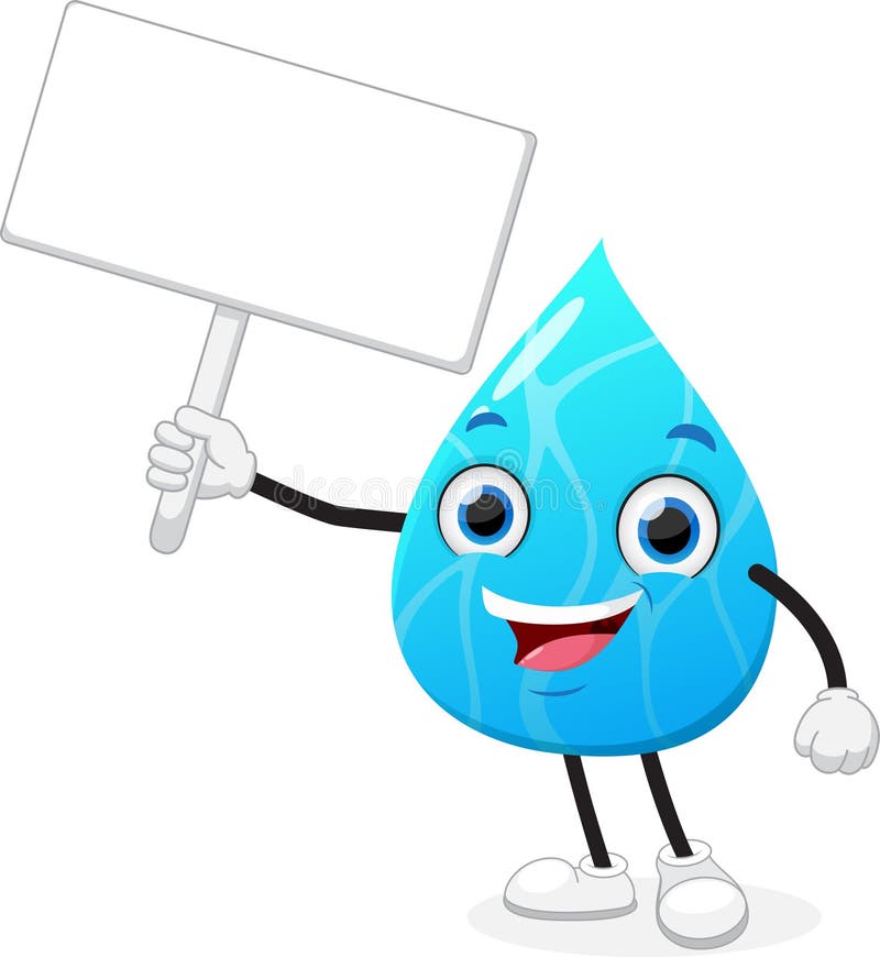 Cute Blue Water Drop Cartoon Holding Blank Sign, Mascot Character Stock ...