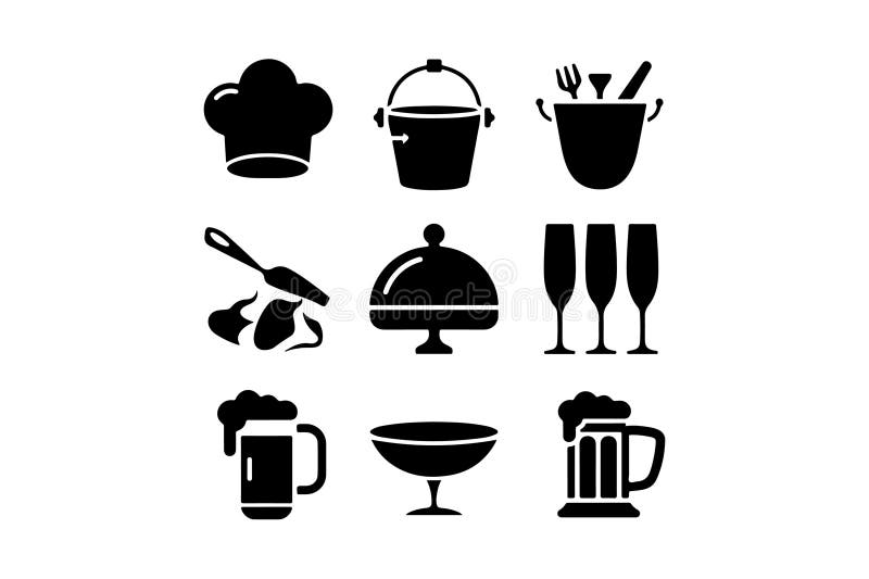 Restaurant and Kitchen Icon Set Chef, Cooking, Food, Drink, and Dining ...