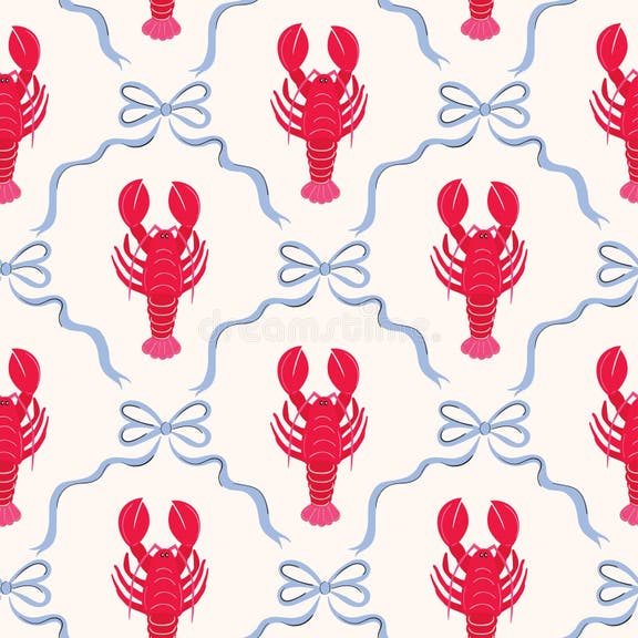 Red Lobsters Seamless Pattern, Summer Coquette Wallpaper Stock Vector ...