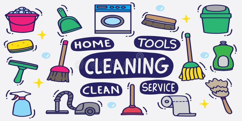 Cleaning doodle stock illustration. Illustration of hygienic - 380881254