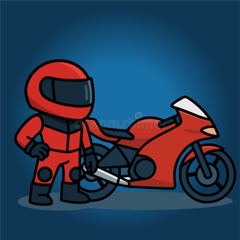 Cartoon Motorcycle Rider with Red Sportbike Stock Vector - Illustration ...