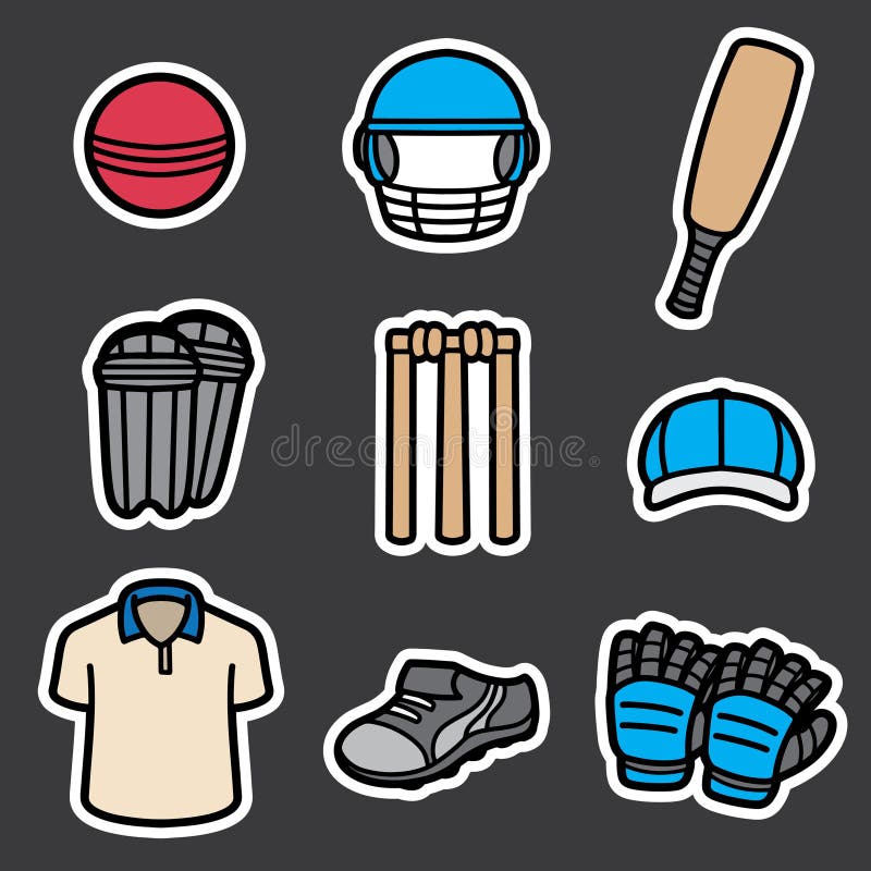 Cricket sticker set stock vector. Illustration of ball - 381035274