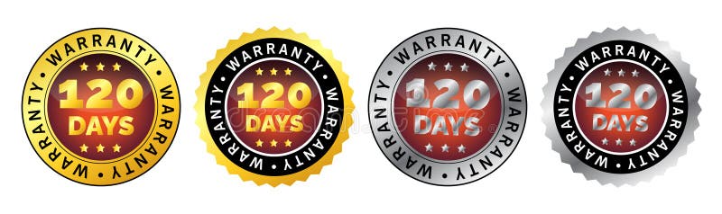 Set of 120 Days Warranty Badges in Gold, Silver, and Black Colors with ...