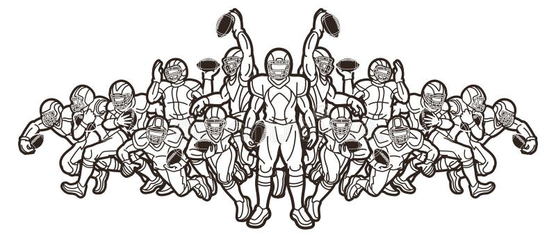 American Football Team Cartoon Sport Mix Action Stock Illustration ...