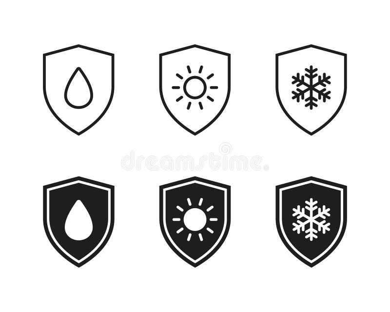 Waterproof, Sun Protect, and Frost Protect Icon Set Stock Illustration ...