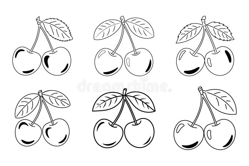 Cherry Outline Coloring Book Page Line Art Vector Stock Illustration ...