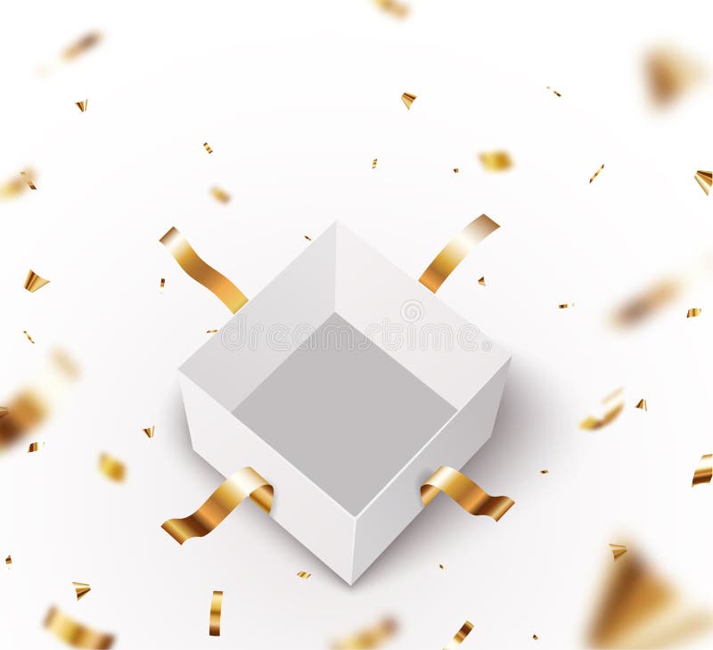 Open Box with Red Confetti , Isolated on Transparent Background Stock ...