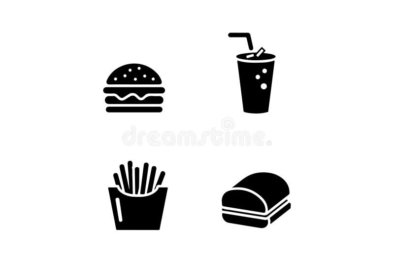 Fast Food Silhouette Icons Burger, Fries, Soda, Sandwich Vector Stock ...