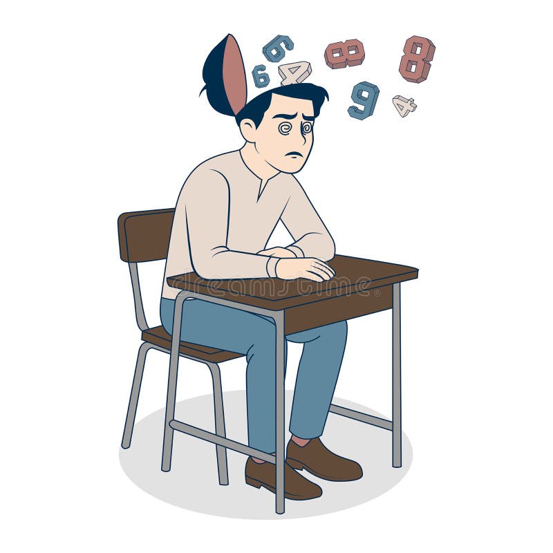 A Teenager at a School Desk. a Metaphor for a Difficult Math Exam Stock ...