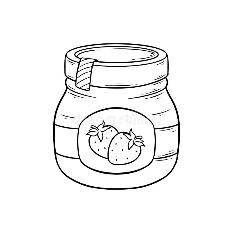 Illustration Art Cute Strawberry Jam Line Art Sticker Design Stock ...