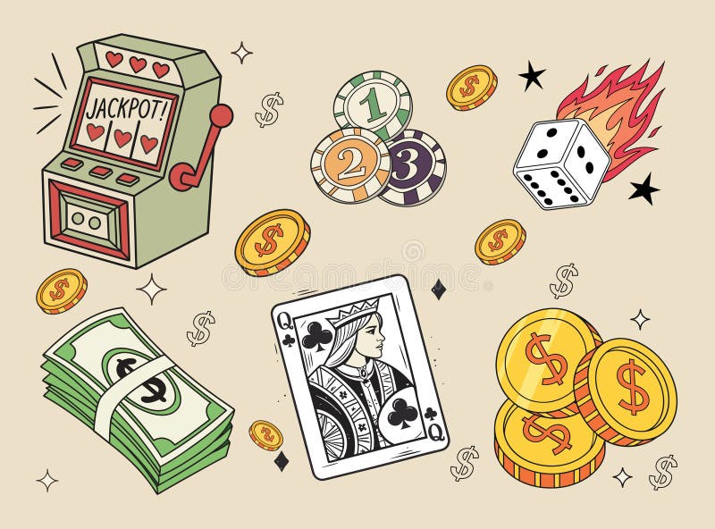 Gambling Icons Slot Machine Cards Dice and Money Stock Vector ...