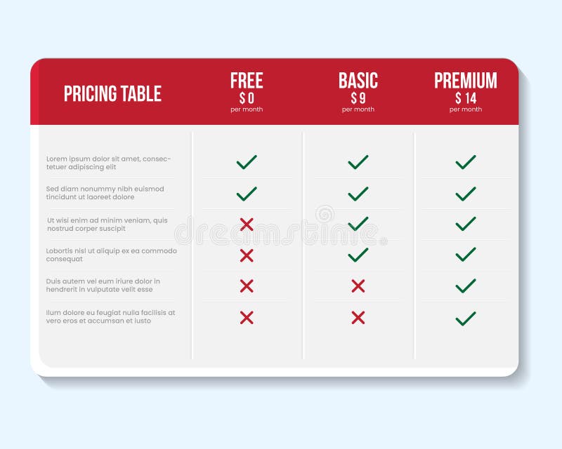 Modern Pricing Comparison Table for Web and App Stock Vector ...