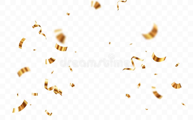 Flying Gold Confetti and Ribbon Banner, Isolated on Transparent ...