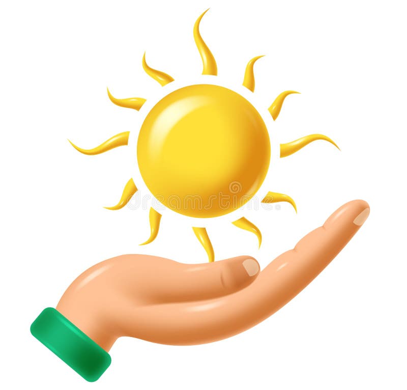 Sun in Open Hand Illustration Vector Design Template. Sun and Hand Icon ...