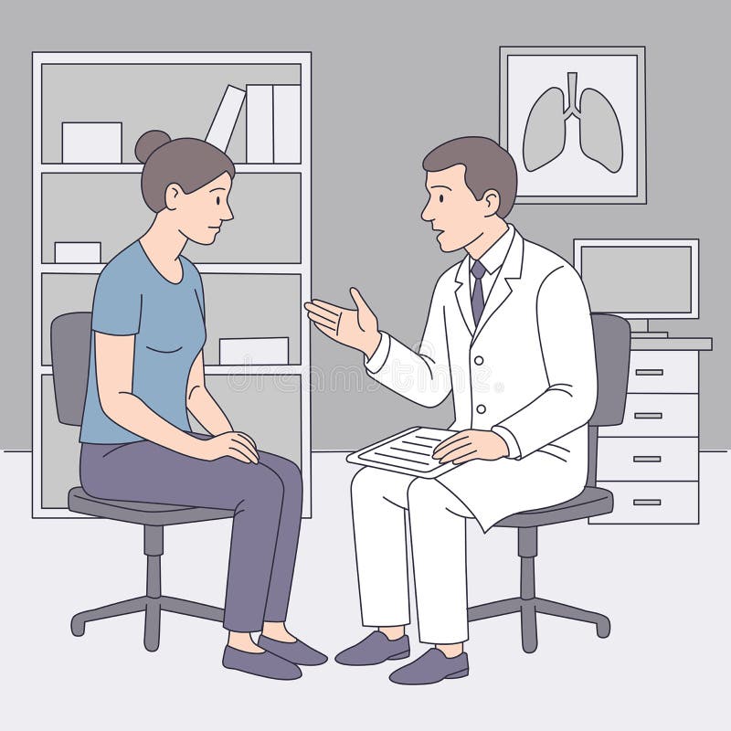 General Practitioner Office. Male Doctor Consults Female Patient ...