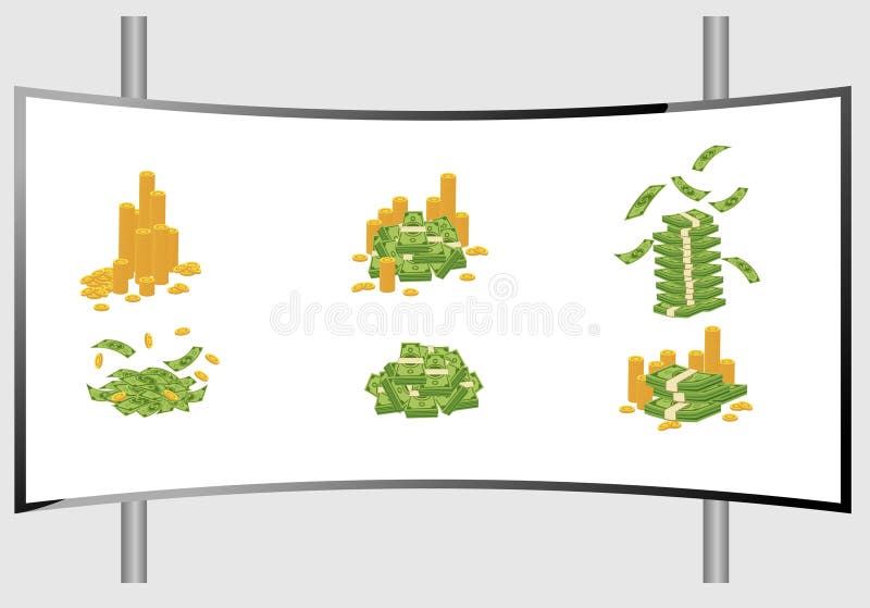 A Curved Poster Displays Various Stacks of Money Illustrations. Stock ...