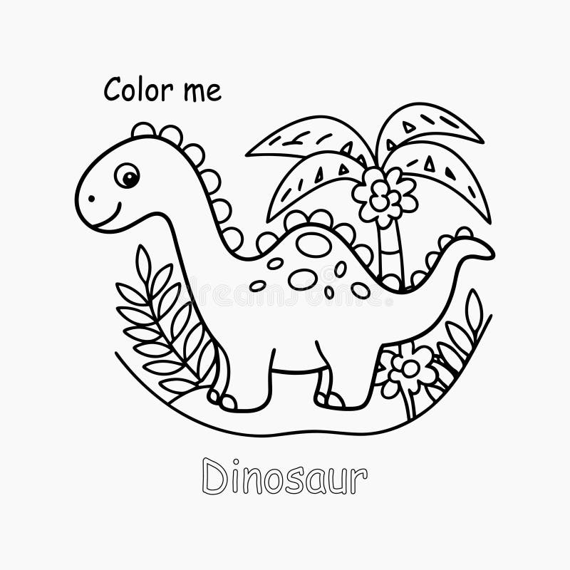 Cartoon Dinosaur with a Long Neck and Tail, Color Page Stock Vector ...