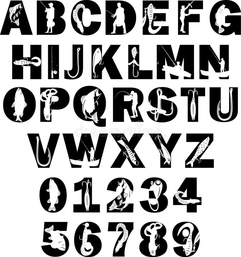 Fishing Alphabet, Fishing Number, Fishing Letters, Fishing Font Stock ...