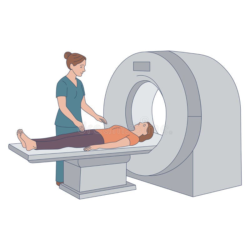 Nurse Near MRI Machine, Conducts Examination of Patient. Outline Flat ...