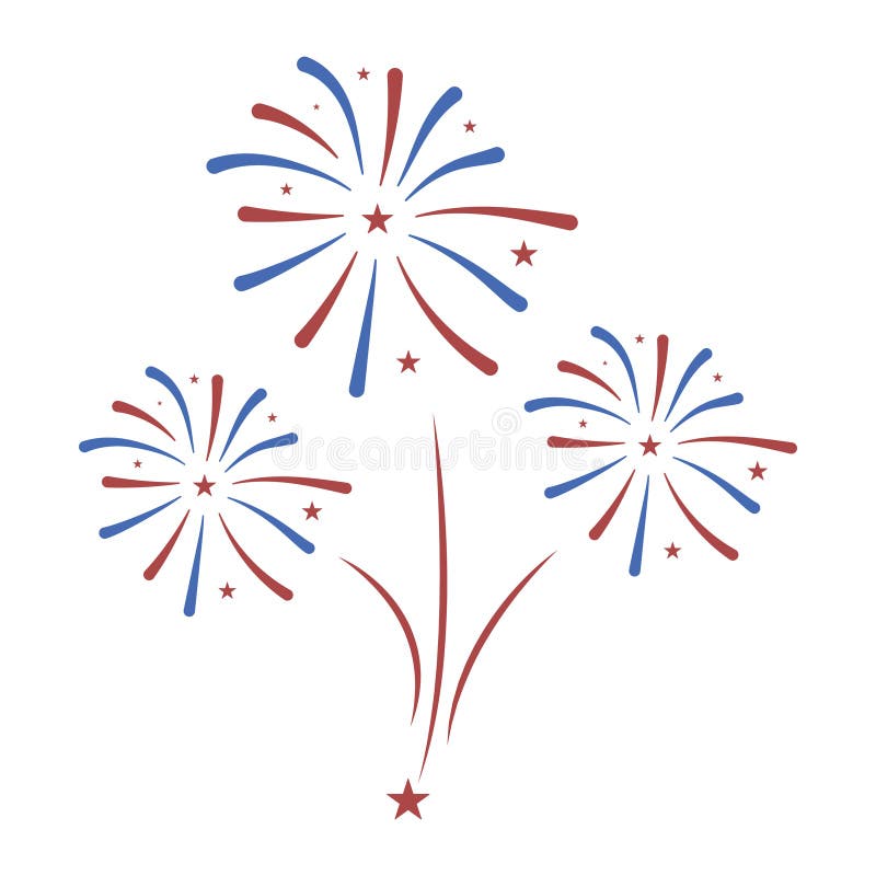 Trio of Patriotic Fireworks with Scattered Stars Stock Illustration ...