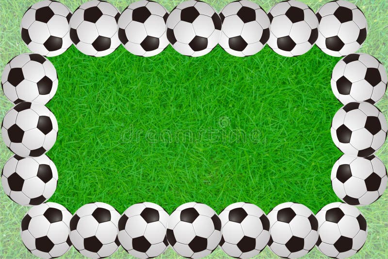 Soccer Balls Form a Border Around a Vibrant Green Grass Background ...