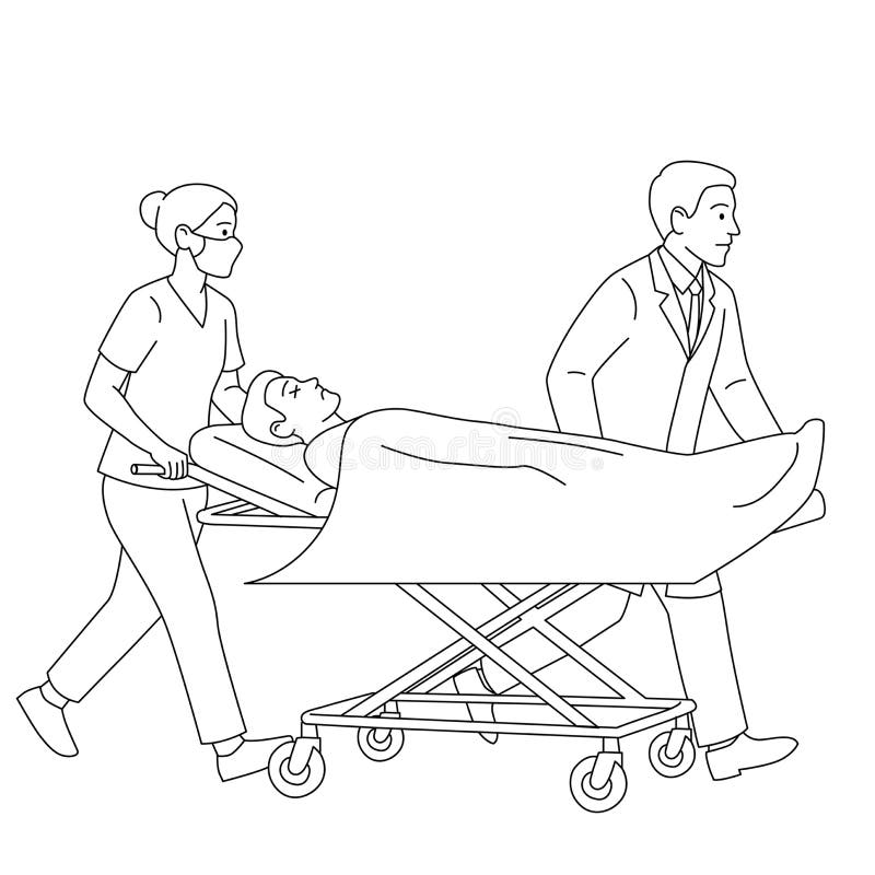 Line Art Illustration of Medical Staff Transporting a Patient on a ...