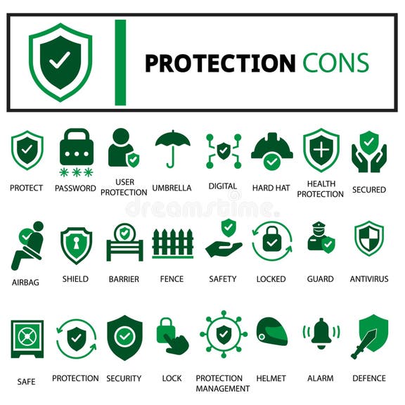 Protection Icon Set. Containing Safe, Shield, Lock, Security, Alarm ...