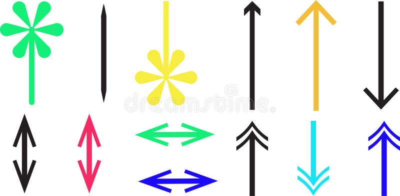 Colorful Stylized Arrows and Symbols Set with Geometric Shapes on White ...