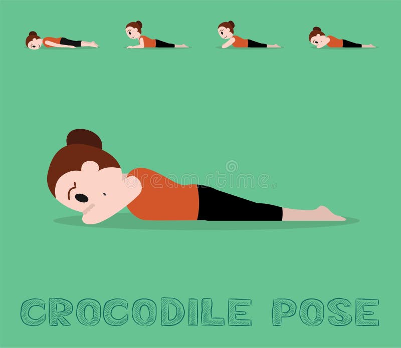 Yoga Tutorial Crocodile Pose Cute Cartoon Vector Illustration Stock Vector - Illustration of ...