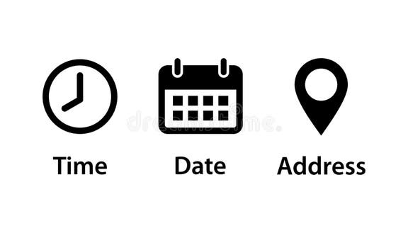 Calendar, Clock, and Location Icons. Time, Date, and Address Icon Set ...