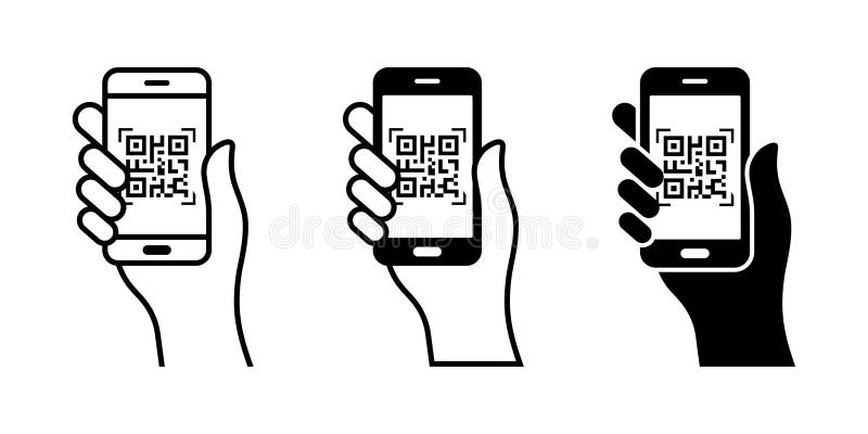 QR Code Scan Icon. Mobile Phone Scanning QR Code Vector. Hand Holding a ...