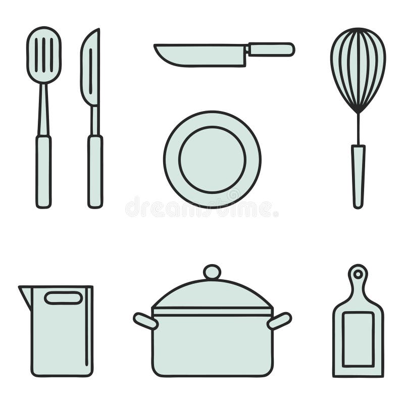 Collection of Kitchen Tools and Utensils Including Whisk Pot Knife ...