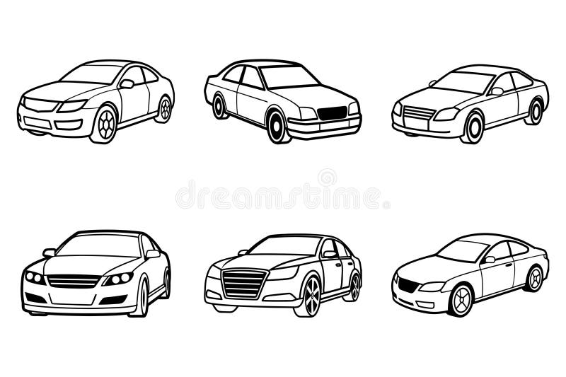 Collection of Six Different Car Outlines for Coloring or Design ...