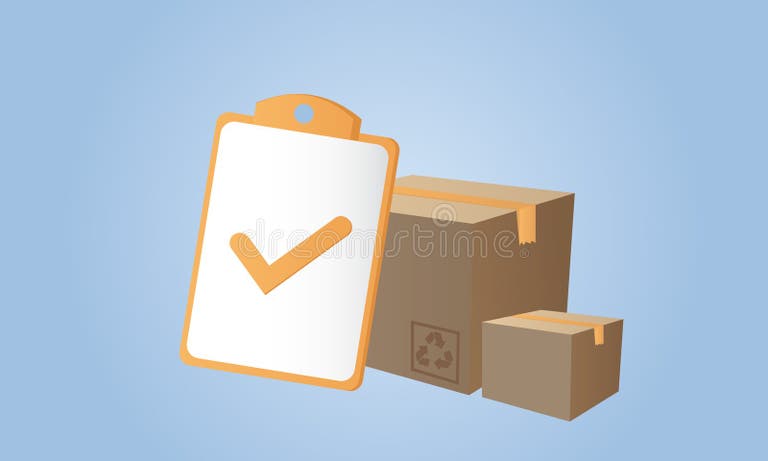 Cardboard Box and Clipboard with Tick. Confirmed Order Delivery Concept ...