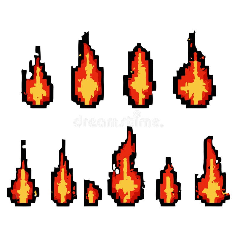 Pixel Style Fire Clipart Set with Looping Flame Icons in Classic Retro ...