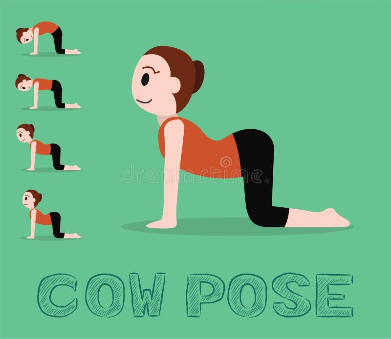 Yoga Tutorial Cow Pose Pranayama Cute Cartoon Vector Illustration Stock ...