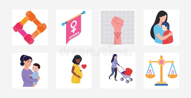 Icons Representing Women S Issues and Gender Equality Themes Stock ...