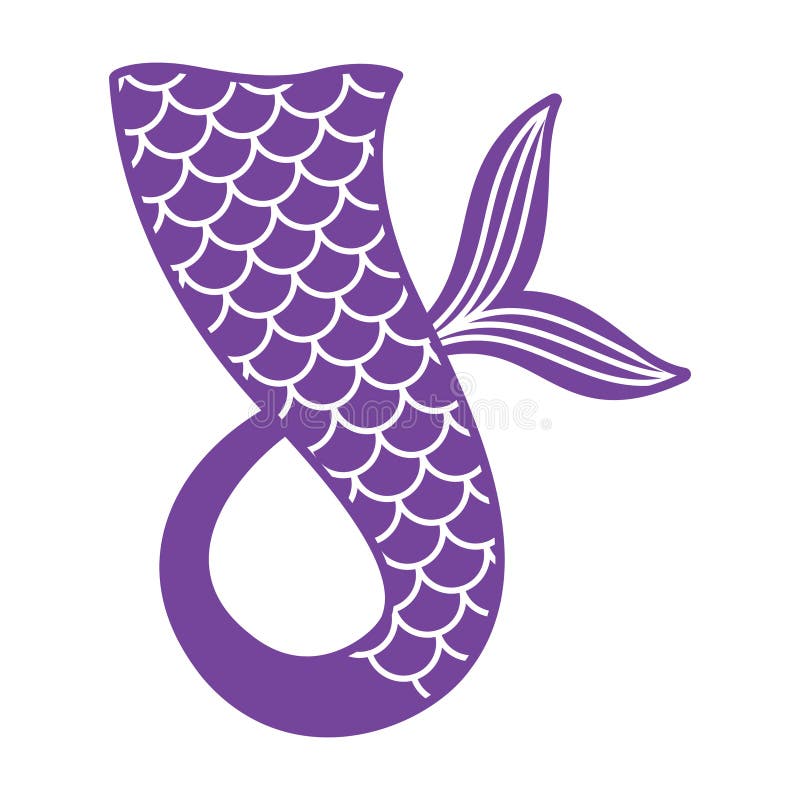 Curved Purple Mermaid Tail with White Scale and Fin Details Stock ...