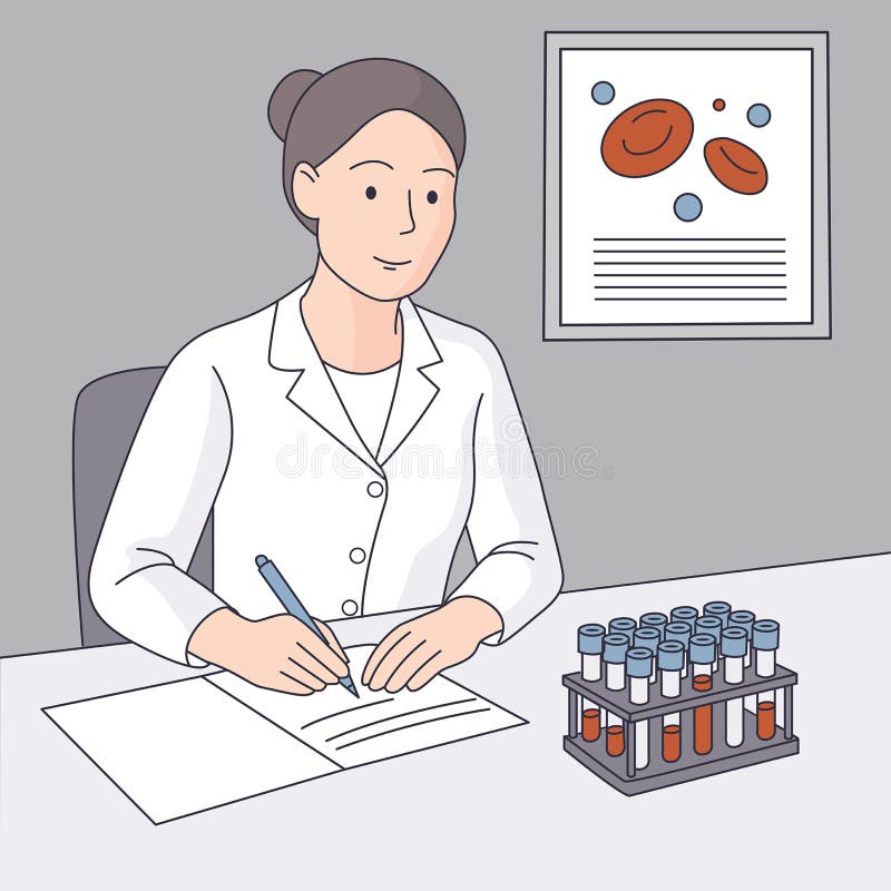 Female Hematologist Analyzing Blood Samples and Taking Notes in a ...