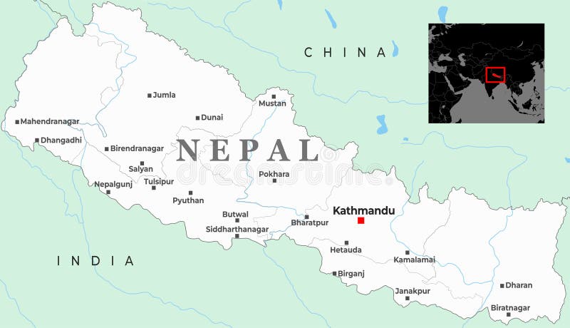 Nepal Political Map – Cities & Borders Stock Illustration ...