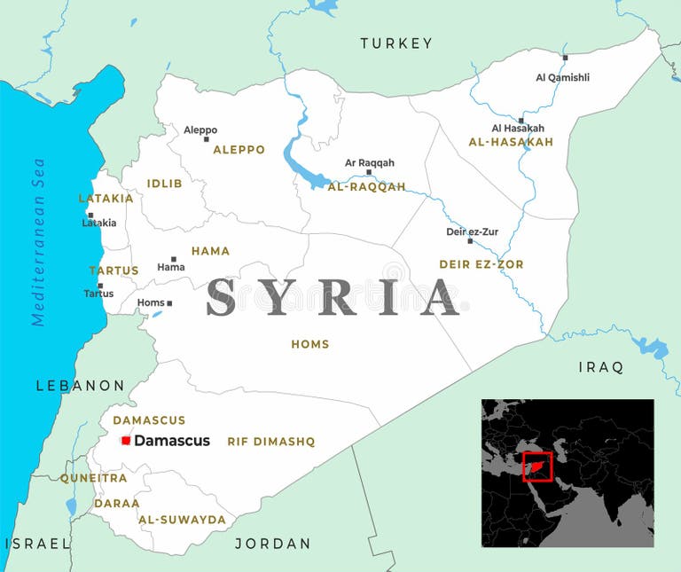 Political Map of Syria with Key Cities & Borders Stock Illustration ...
