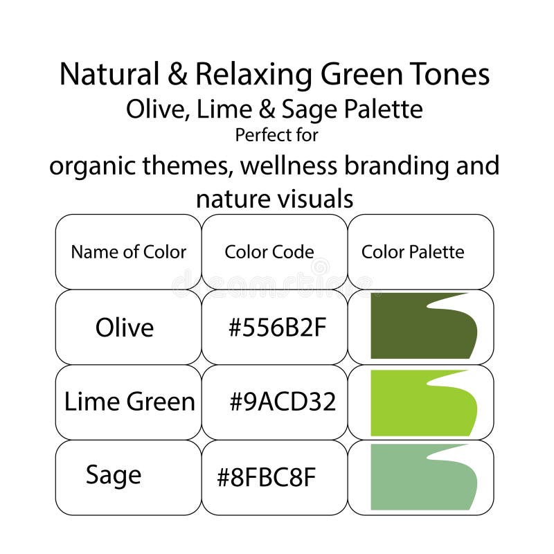 Natural & Relaxing Green Tones Olive, Lime & Sage Palette Stock ...