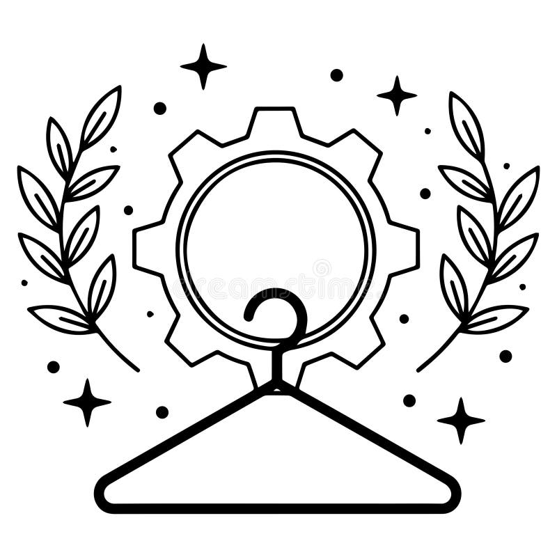 Simple Cog & Hanger Icon Silhouette with Black & White Line Art Stock ...