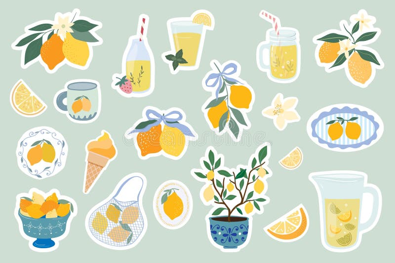 Lemon Stickers Collection, Aesthetic Elements Ideal for Summer Stock ...