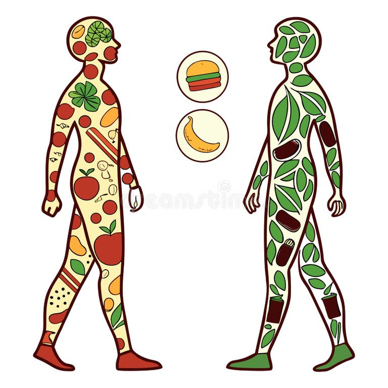Flat Design Healthy Vs Fast Food Body Concept Vector for Wellness ...