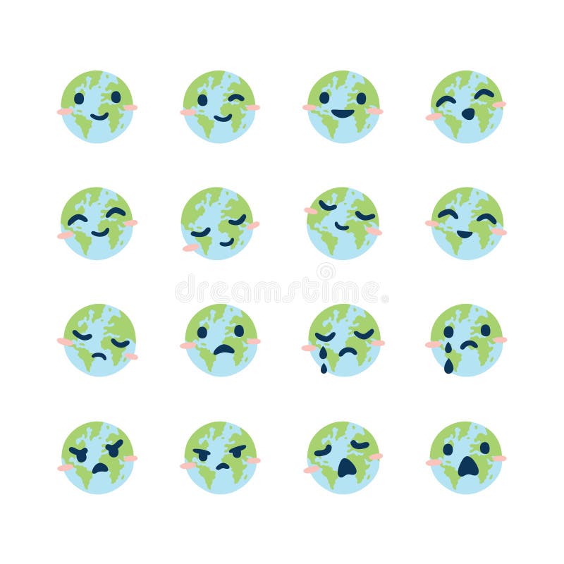 Cute Planet Earth Character Facial Expression Set Emoticon Emoji ...