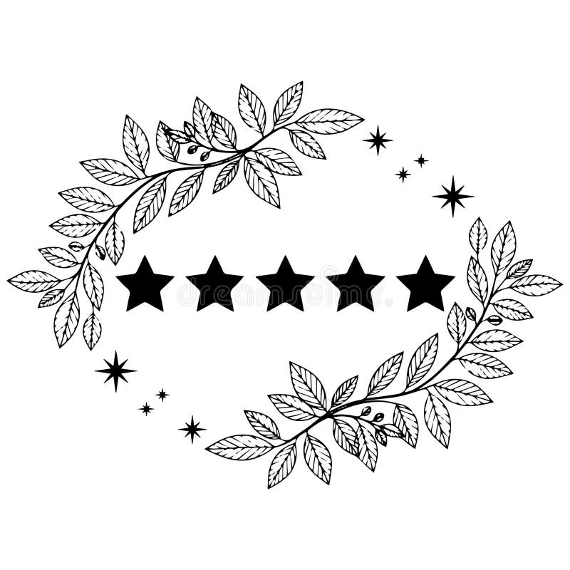 Five-Star Rating Silhouette - Black & White Line Art with Leaves ...