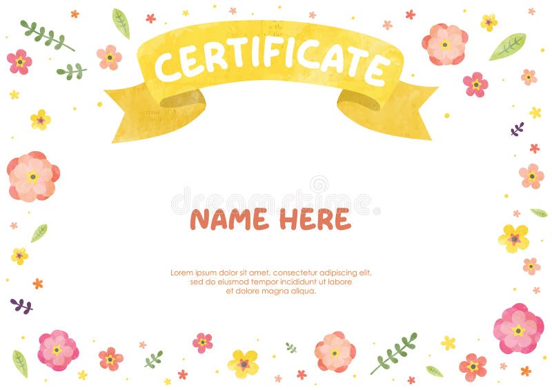 Kids Children Certificate Background with Cute Ribbon Floral Flower ...