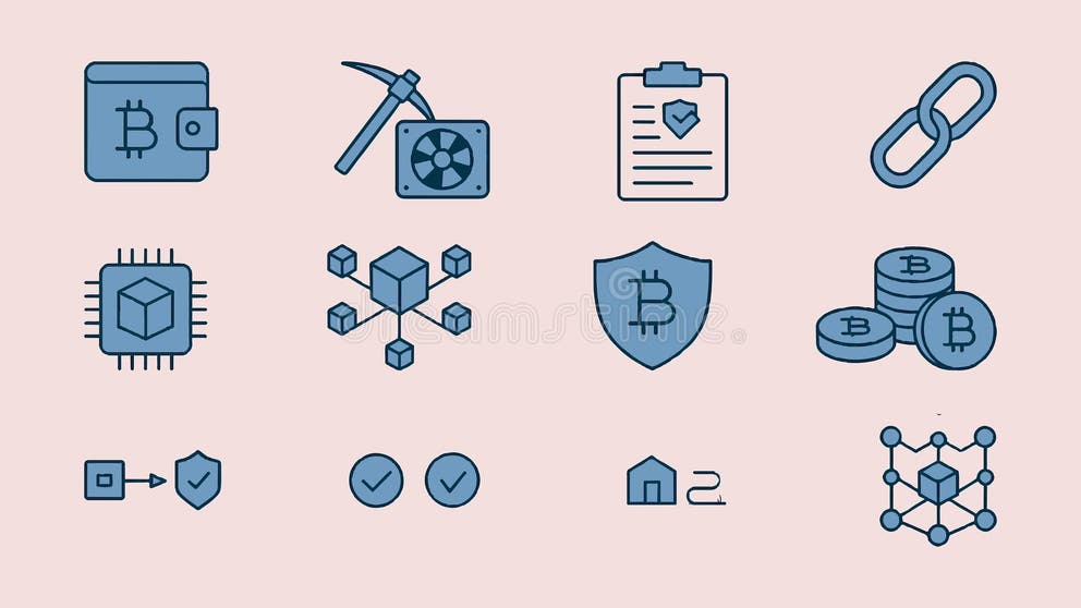 Blockchain Ecosystem Vector Icons - Crypto Wallets, Mining Rigs, Smart ...