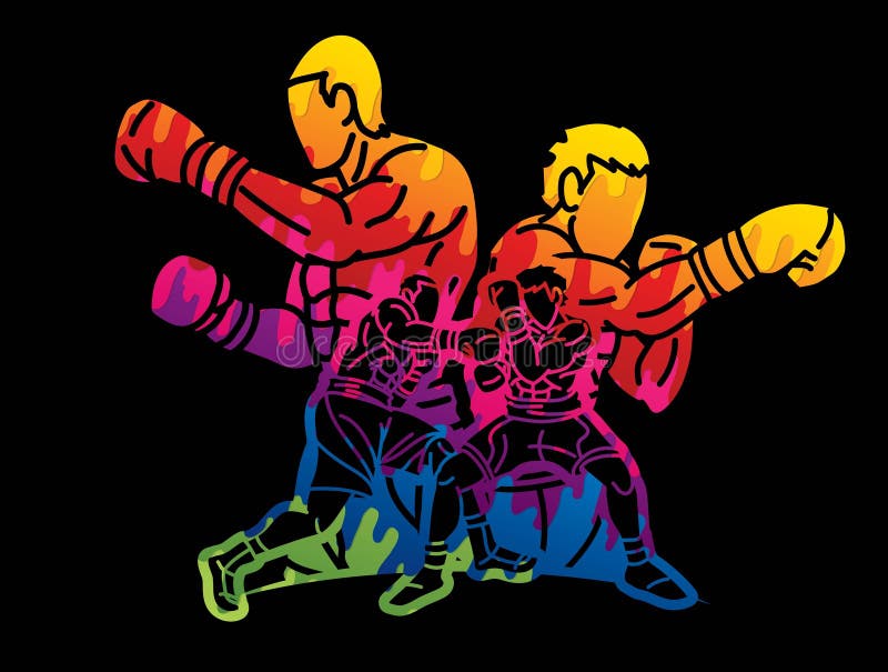 Group of Boxer Boxing Sport Kickboxing Muay Thai Mix Action Cartoon ...